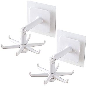 Self-Adhesive Kitchen Hooks for Hanging 360° Rotating, Waterproof Utility Hook Kitchen Towel Hooks Suction Cup Hook Holder for Bathroom Home, Stick on Wall Door Cabinet Hook for Hanging (White)