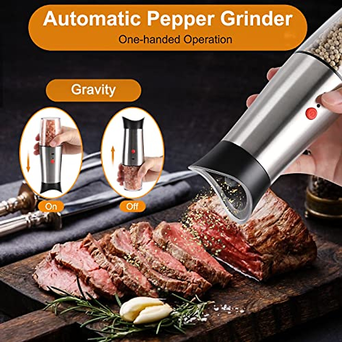 Electric Salt and Pepper Grinder Mill Rechargeable: - USB Automatic Gravity Peppermills Set, Adjustable Grind Coarseness Refillable Auto Peppercorn Shaker, Rechargable Battery Operated