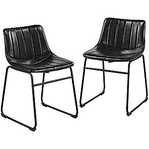 Yaheetech PU Leather Dining Chairs 18" Armless Chairs Indoor Upholstered Kitchen Dining Room Chairs with Metal Legs, Set of 2, Black