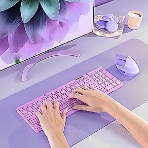 seenda Foldable Bluetooth Keyboard for Travel, Portable Wireless Folding Keyboard with Number Pad, Full-Size Rechargeable Keyboard for Laptop Tablet PC Mac Windows iOS Android - Purple Pink