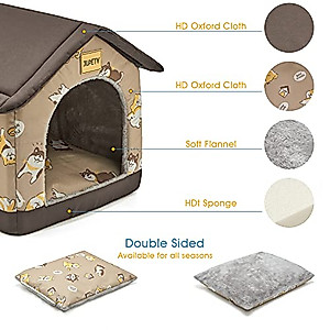 Jiupety Cozy Pet Bed House, Indoor/Outdoor Pet House, S Size for Cat and Small Dog, Warm Cave Sleeping Nest Bed for Cats and Dogs, Brown