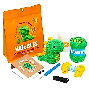The Woobles Beginners Crochet Kit with Easy Peasy Yarn as seen on Shark Tank - Crochet Kit for Beginners with Step-by-Step Video Tutorials - Fred The Dinosaur
