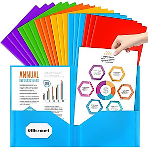 Officygnet 18 Packs 2 Pocket Folders, Durable Heavy Duty Plastic Folders for School and Office Supplies, Bulk Two Pocket Folders for Letter Size Paper, 6 Colors
