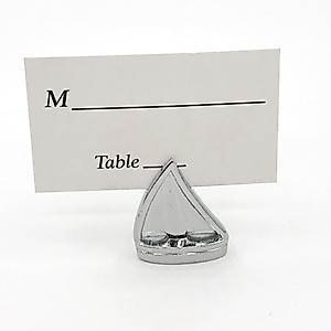 12 Pack Nautical Place Card Holder – Silver Sailing Ship Design, Metal Table Number Name Card Photo Holders for Beach Weddings, Coastal Parties, Nautical Themed Events
