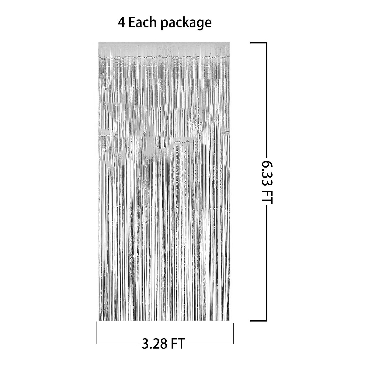 ALFROTEY 4Pcs Silver Foil Tassel Photo Photography Backdrop Event Decoration Curtains for Birthday Wedding Bachelorette Christmas Festival Graduation Celebration Party Decoration (Silver, 3FT*6FT)