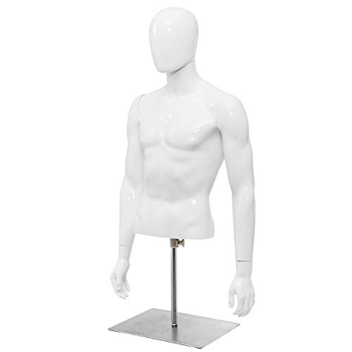 Giantex Male Mannequin Torso Adjustable Height Detachable Arms Dress Form Display w/ Metal Stand, Bright White