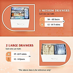 WLIVE 2-Drawer Nightstand and 5-Drawer Dresser Set, Dressers for Bedroom, Fabric Storage Tower, Hallway, Entryway, Closets, Sturdy Steel Frame, Wood Top, Easy Pull Handle (White)