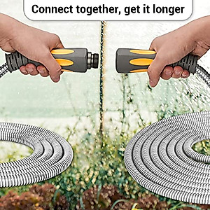 TheFitLife Flexible Metal Garden Hose - 50 FT Lightweight Stainless Steel Water Hose with Solid Fittings and Sprayer Nozzle - Leak Proof, Kink Free, Anti-rust, Large Diameter, Durable and Easy Storage
