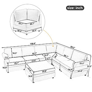 Merax 109.4" Fabric Large Upholstered U-Shape Sectional Sofa Sets, Modular Customizable, Couch with Removable Ottoman for Living Room, 108.6 inch Length, Beige