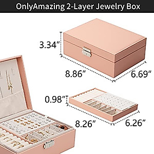 onlyamazing Pink Jewelry Storage Box Portable Travel Mini Jewelry Box Leather Jewelry Ring Organizer Case