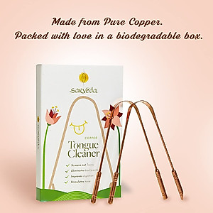 Sarveda Ayurvedic Copper Tongue Cleaner | Tongue Scraper for Healthy Oral Health Suitable for Adults & Kids (Pack of 2)