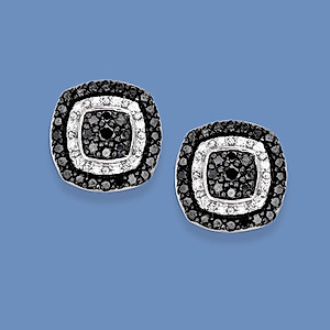 Ross-Simons 1.00 ct. t.w. Black and White Diamond Earrings in Sterling Silver