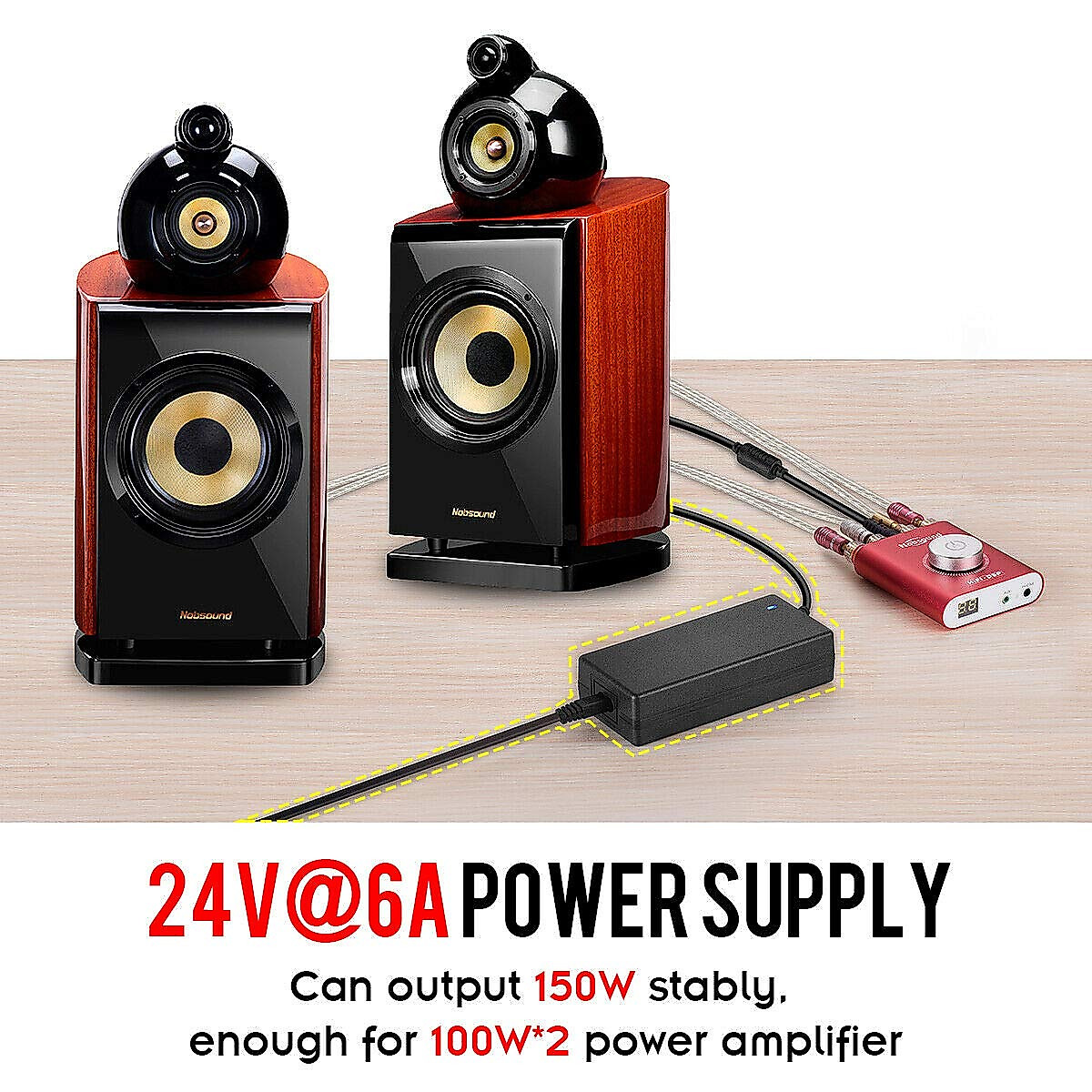Nobsound DC 24V@6A 150W Power Supply Adapter, AC100~240V Power Brick for Amplifier