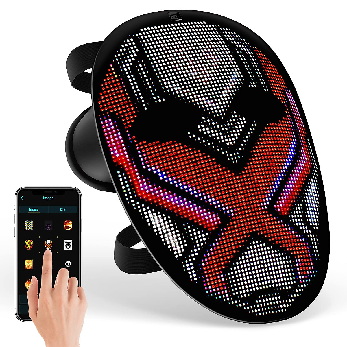 Rolapa Led Mask with WiFi Programmable, Light up Face Mask, LED Halloween Mask for Masquerade Costume Cosplay Party DJ, 2022 HD Mask