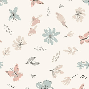 Lambs & Ivy Baby Blooms Watercolor Floral/Butterfly Cotton Fitted Crib Sheet