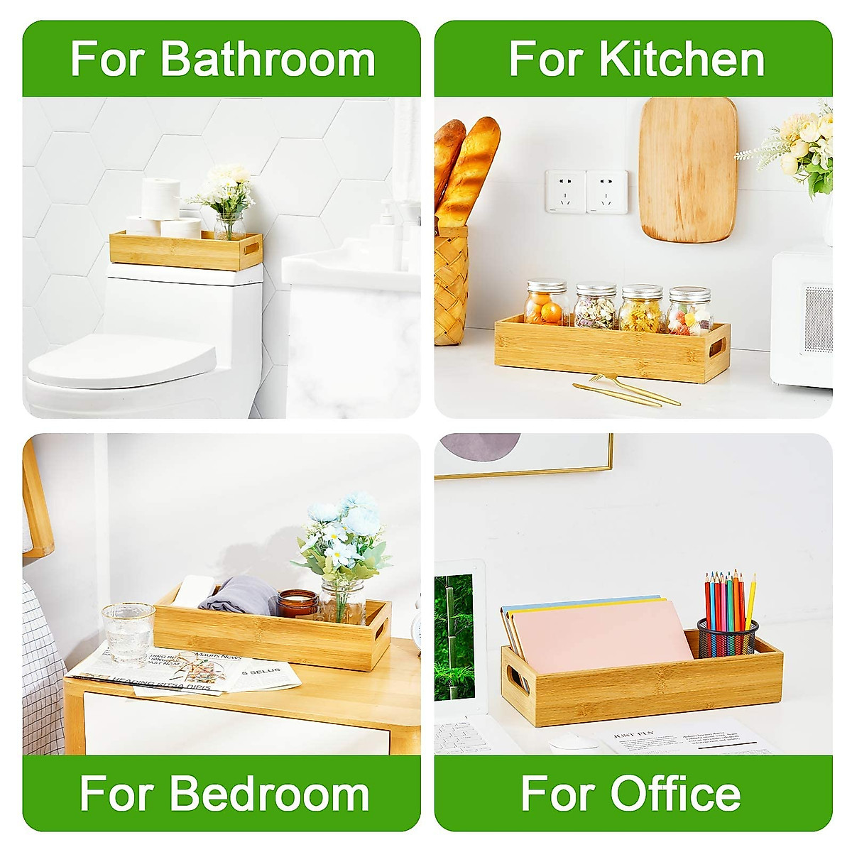 VITVITI Toilet Tray, Bamboo Toilet Paper Storage with Handles, Toilet Paper Tray Holder Organizer Basket for Toilet Tank/Bathroom/Kitchen Counter, Natural,14.9x5.9 Inch