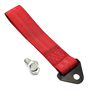 iJDMTOY Sports Red Appearance Racing Style Nylon Tow Strap Universal Fit Compatible with Front or Rear Bumper
