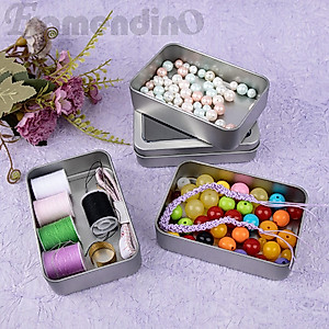 Framendino, 12 Pack Metal Rectangular Storage Organizer Tins with Clear Window Hinged Lids Silver