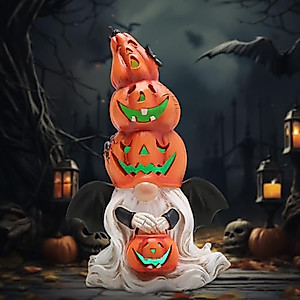 Hodao Mystical Stacked Pumpkin Gnomes Collectibles - Orange Halloween Decor for Home Fall Indoor