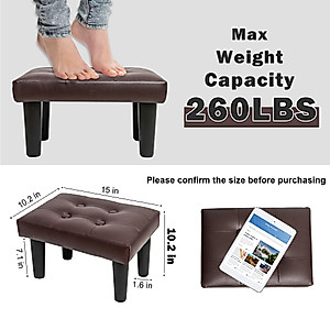 CAROLMADE 15” Ottoman Foot Rest, PVC Small Ottoman Foot Stool with Legs Modern Footstool Ottomans for Living Room Entryway Office, Brown