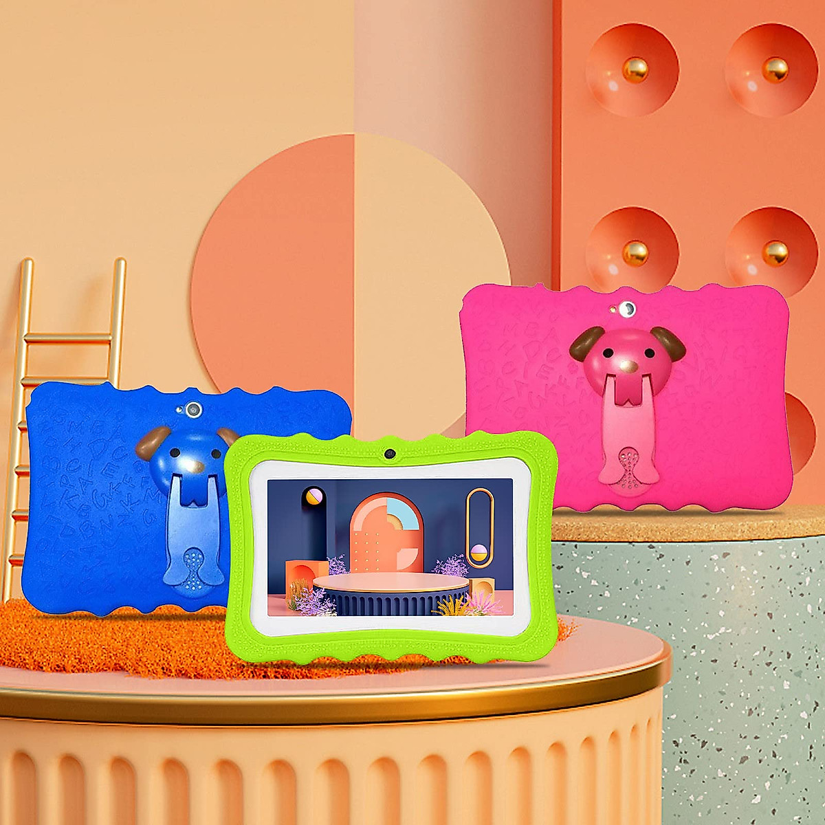 7-inch Children's Tablet Computer 1+8G Android Tablet Cartoon Front And Rear Dual Camera Tablet Children's Early Education Learning Machine Parent-child Gift, Shockproof Case, Educational, Games (Red)