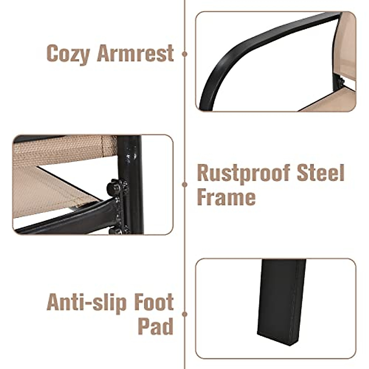 Tangkula Set of 2 Patio Dining Chairs, Outdoor Stackable Chairs with Armrests, Anti-Rust Steel Frame and Quick-Drying Fabric, Outdoor Bistro Chairs for Backyard, Lawn and Garden