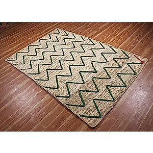 CASAVANI Natural Fiber Collection Runner Area Rug - 4' x 10' Ft Beige & Green Geometric Braided Jute Rug 0.27-inch Thick, Ideal for High Traffic Areas in Hallway & Stair, Outdoor Yoga Mat,