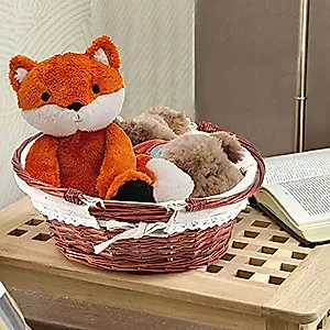 2 Pack Brown Wicker Woven Bread Basket with Handle, Oval Willow Woven Basket with Cotton Cloth Lining1