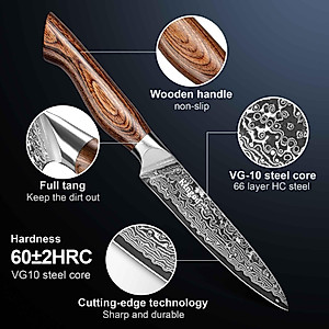 KINGOD Premium VG10 Kitchen Knife Set of 2pcs - 7" Meat Cleaver and 5" Paring Knife, Handcrafted Damascus Steel, Rosewood and Stabilizing Wood Handles