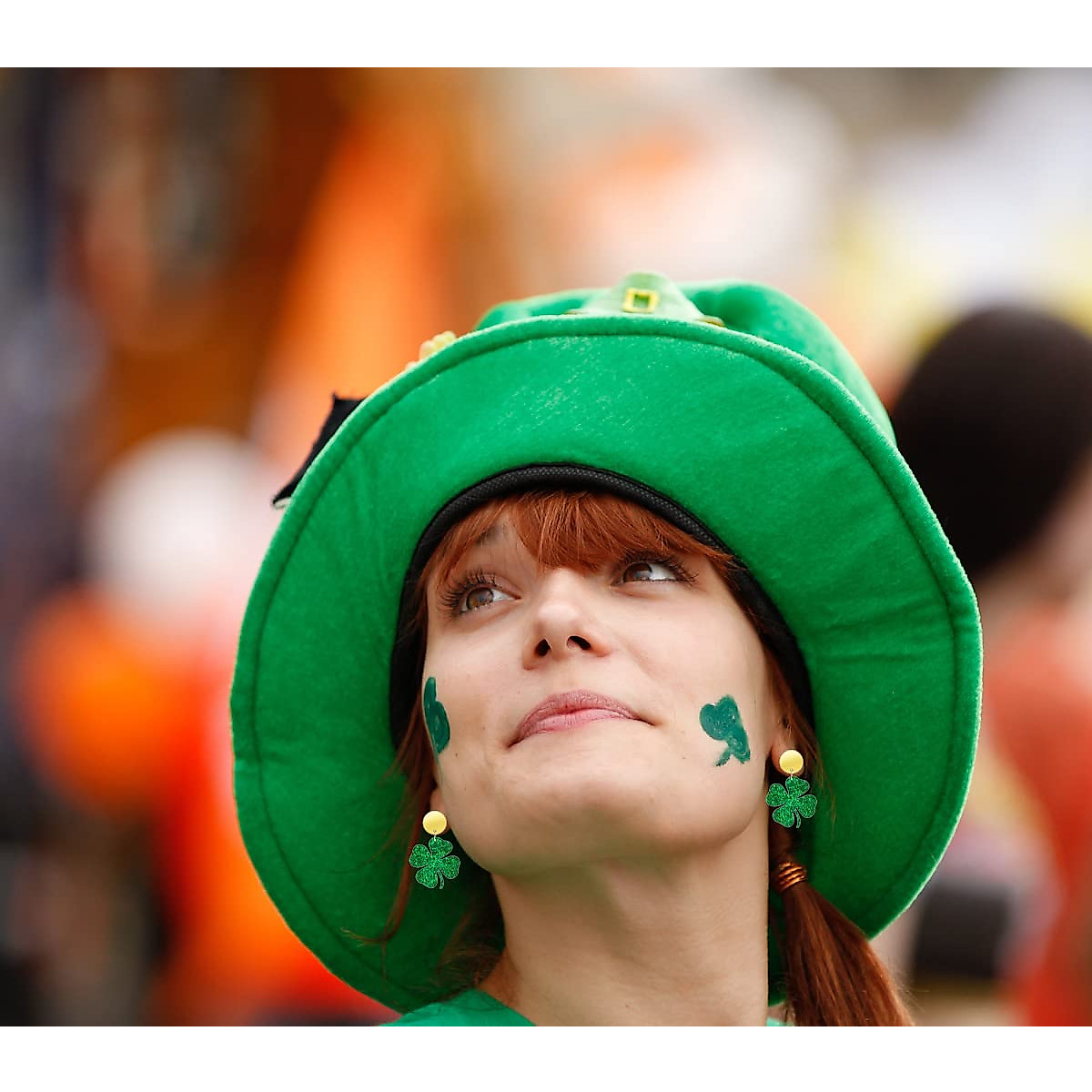 St. Patrick's Day Earrings for Women,Irish Shamrock Acrylic Dangle Earrings, Green Hat Clover Horseshoe Drop Earrings for Irish Festival (A)