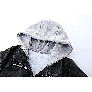 Mud Kingdom Little Boys Leather Jacket with Hood Fur Lined Size 6 Black