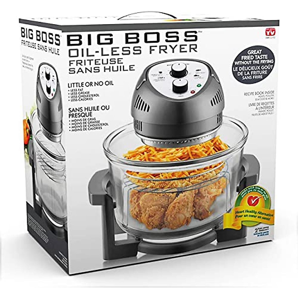 Big Boss 16Qt Glass Air Fryer Oven – Extra Large Non Toxic Air Fryer Halogen Oven with 50+ Air Fryers Recipe Book for Quick + Easy Meals for Entire Family, AirFryer for Healthier Crispy Foods – Gray
