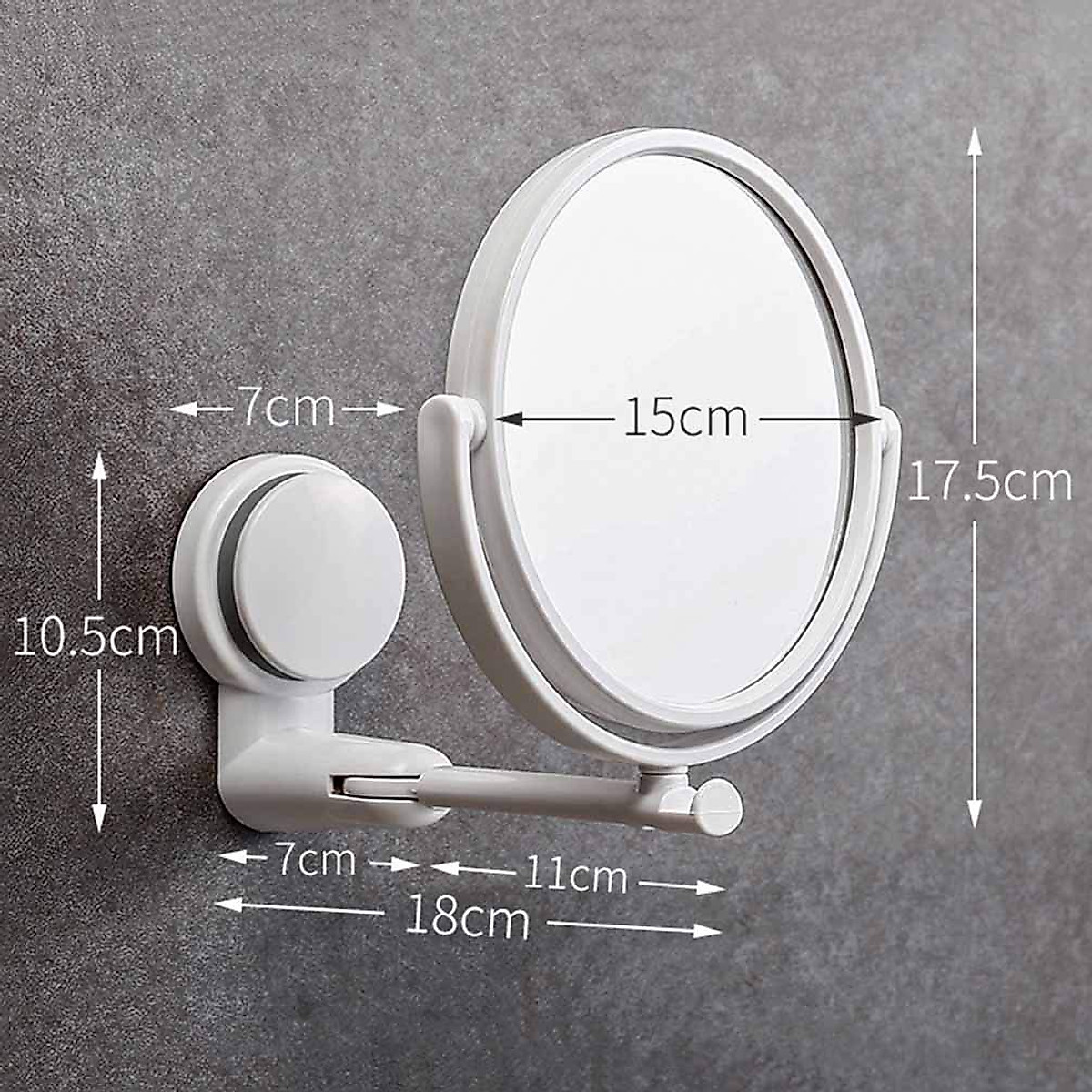 KARAOT Double-Sided Vanity Mirror, Bathroom Shaving Mirror, Wall Mounted Round Cosmetic Vanity, 2X Magnification, 360° Free Rotation and Extendable, Height Adjustable, Folding Arm, Ideal for Gifts