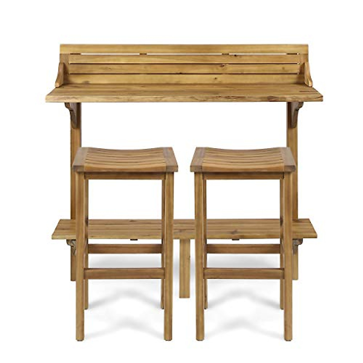 Christopher Knight Home Caribbean Outdoor Acacia Wood Balcony Bar Set, 3-Pcs Set, Natural Stained Light Brown