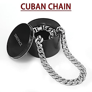 IDRUPACE Miami Mens Cuban Link Chain Silver Gold Plated Bling Cuban Necklace Diamond Chain for Men 13MM iced out chain Hip Hop Jewelry (Silver Chain+Elves Pendant, 18.0 Inches)