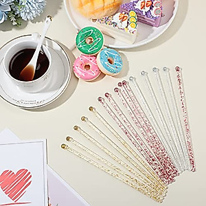 100 Pieces Disposable Plastic Round Top Crystal Swizzle Sticks Glitter Plastic Swizzle Sticks Cocktail Coffee Drink (Silver, Gold, Red)