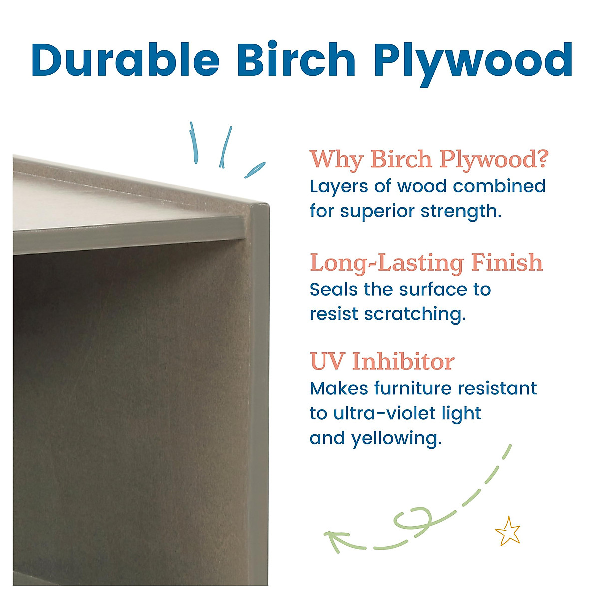 ECR4Kids 8-Compartment Mobile Storage Cabinet, 36in, Classroom Furniture, Grey Wash