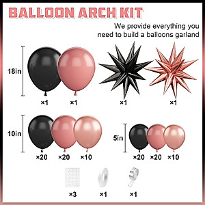 Dusty Pink and Black Balloon Arch,Balloon Garland with Star Foil Balloons Metallic Rose Gold Balloons Retro Pink Balloons for Birthday Wedding Bachelorette Party Decorations