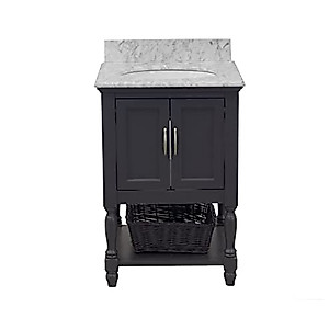 Beverly 24-inch Bathroom Vanity (Marine Gray/Carrara): Includes Marine Gray Cabinet with Authentic Italian Carrara Marble Countertop and White Ceramic Sink