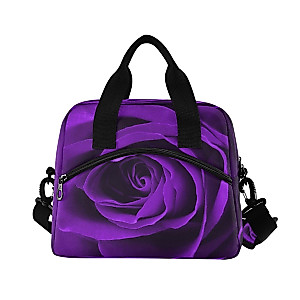 Purple Rose Reusable Insulated Lunch Bag Lunch Tote Bag for Women Men, Floral Flower Cooler Bag Lunch Box Container with Adjustable Shoulder Strap for Picnic School Work Office