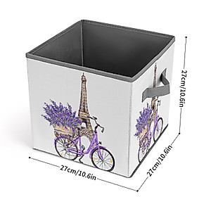 GemGam Collapsible Storage Bins for Shelves Clothes Closet Lavender Eiffel Tower Fabric Storage Containers Box with Double Handles Decorative 11 Inch Spring Bicycle