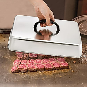 ZEAYEA 2 Pack 13 x 11.3 Inch Griddle Basting Cover, Stainless Steel Cheese Melting Domes, Rectangular Metal Steaming Cover, BBQ Grilling Accessories for Flat Top Griddle, Indoor or Outdoor Camping