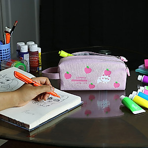 WittySilly Cute Cat Pencil Pouch for Girls, Kawaii Large Capacity Pink Pencil Case, Stationery Organizer Bag, High School College Pen Case, Office Supply Case Organizer (Soft Pink)