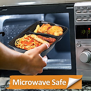 Eupako 55 Sets 32 oz Meal Prep Container Reusable - Plastic-Food-Storage-Containers-with-Lids, Disposable To Go Containers, Portion Control - Microwave, Dishwasher, Freezer Safe (2 Compartment)