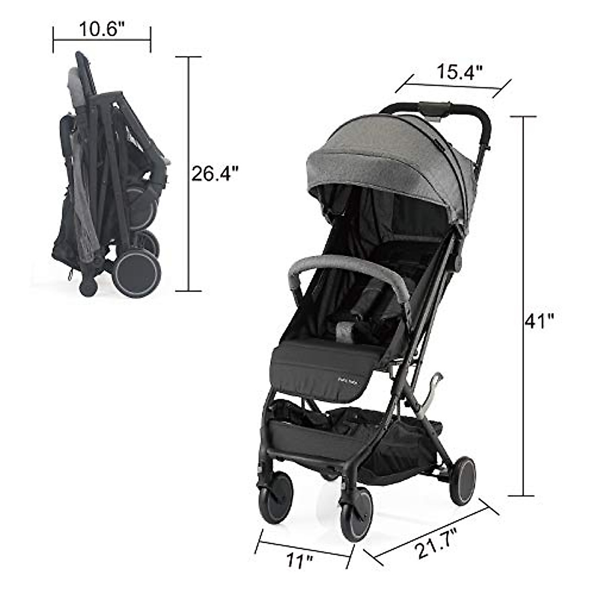 Compact Baby Stroller, Lightweight Infant Stroller with Convenient One-Hand Fold (Grey)