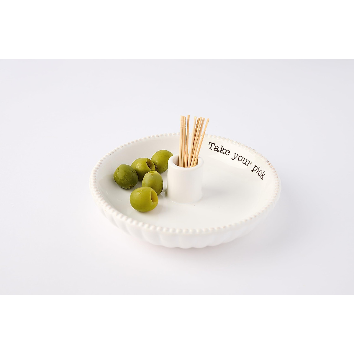 Mud Pie Take Your Pick, Toothpick Dish, 1.25" x 6" dia, White