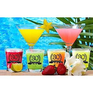 Bisyata 30th Birthday Shot Glass Gift Set for Him or Her - 30 Birthday Party Decorations for Women or Men - 2oz Shot Glasses - Set of 6 - With Gift Box