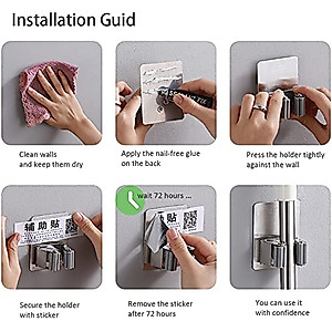 Mop Broom Holder Wall Mount,Holder Self Adhesive Broom Hanger Stainless Steel Tools Hanger for Home, Kitchen,Closet,Garden,Garage, Laundry,2 Pack