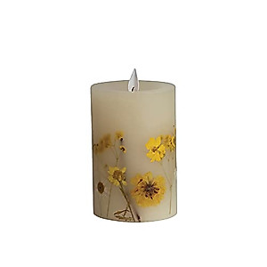 Creative Co-Op Pillar Daisy Inlay and Timer, Multicolor LED Candle, Yellow