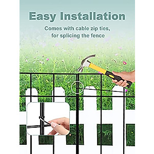 10 Pack Animal Barrier Fence- 17 in (H) × 10.8 Ft (L) Firm No Dig Fence Defence Rustproof Metal Dog Rabbits Fence Blocker with Cable Zip Ties for Outdoor Garden Patio